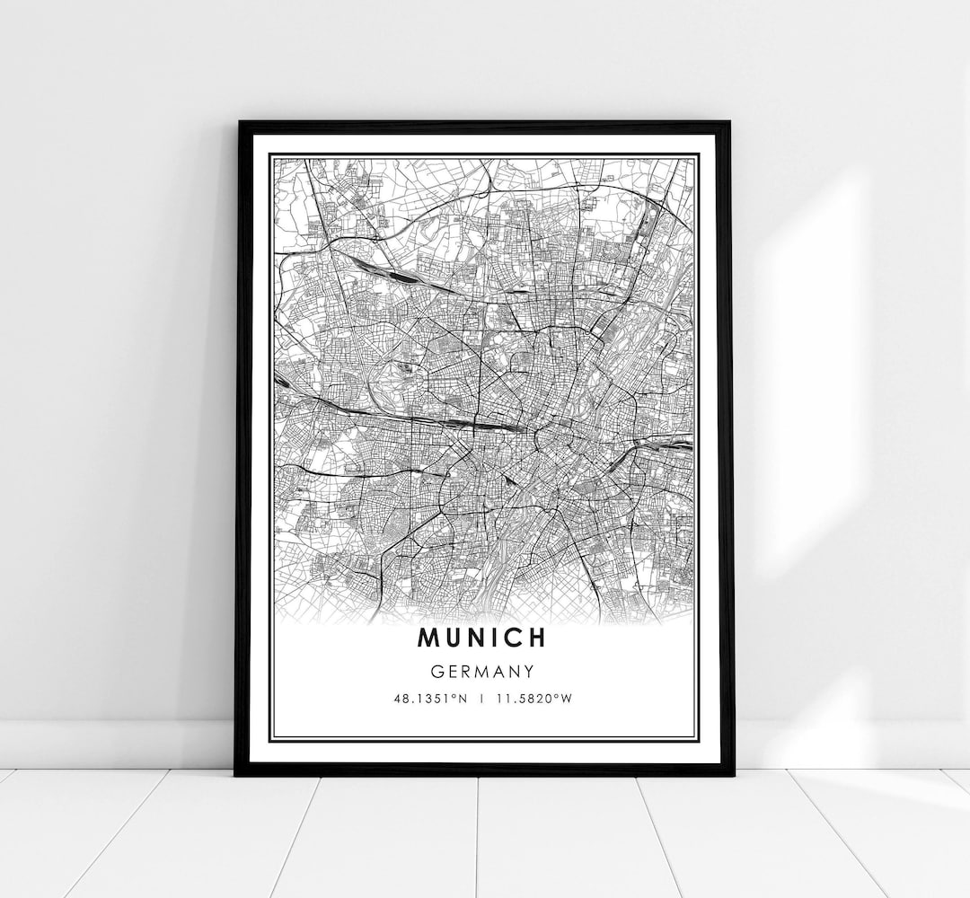 Munich Map Print Poster Canvas | Germany Map Print Poster Canvas ...