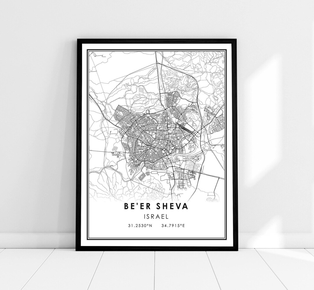 Beer Sheva Map Print Poster Canvas Israel Map Print Poster Canvas Beer ...