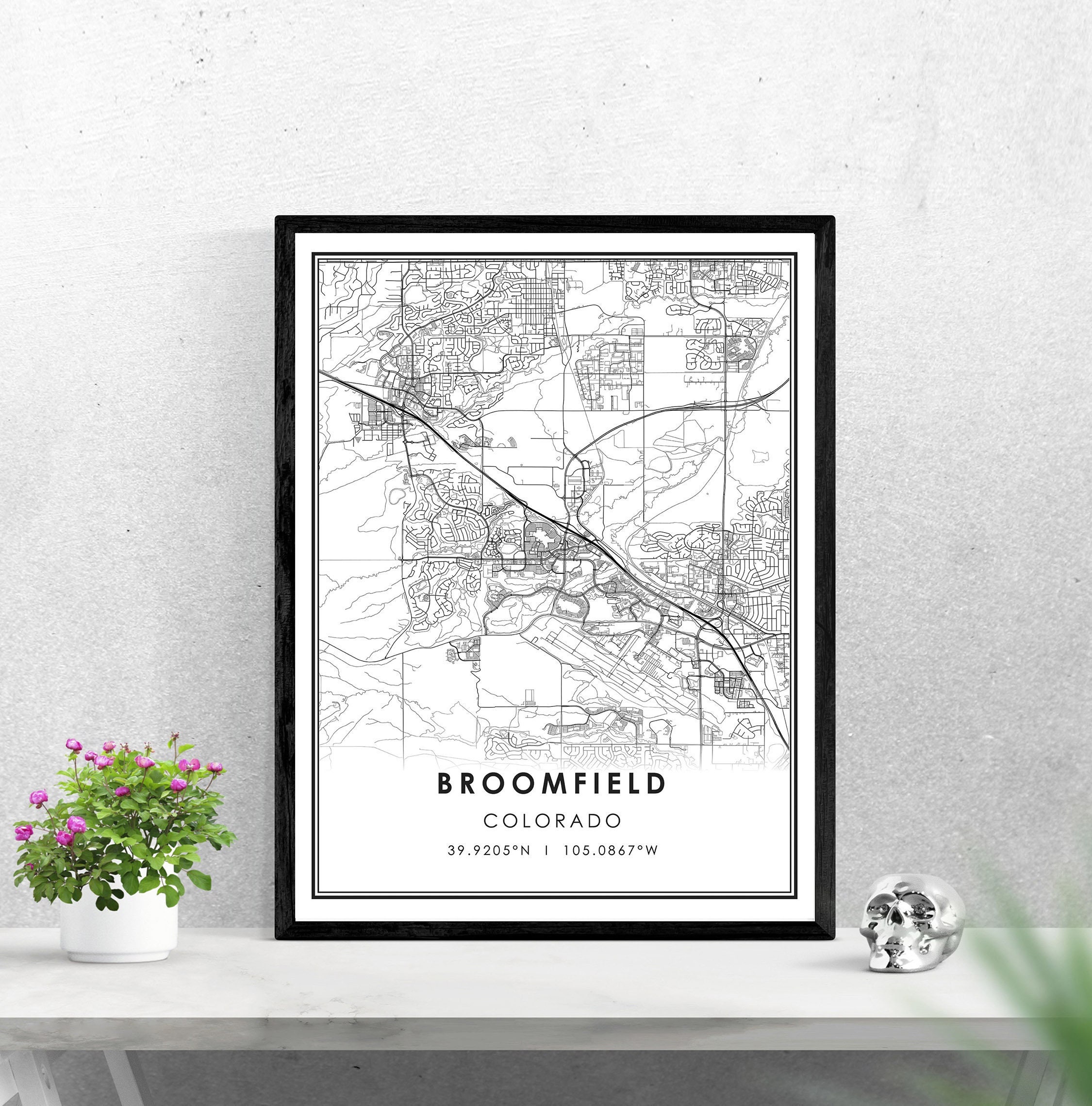 Broomfield map print poster canvas Broomfield Colorado city | Etsy