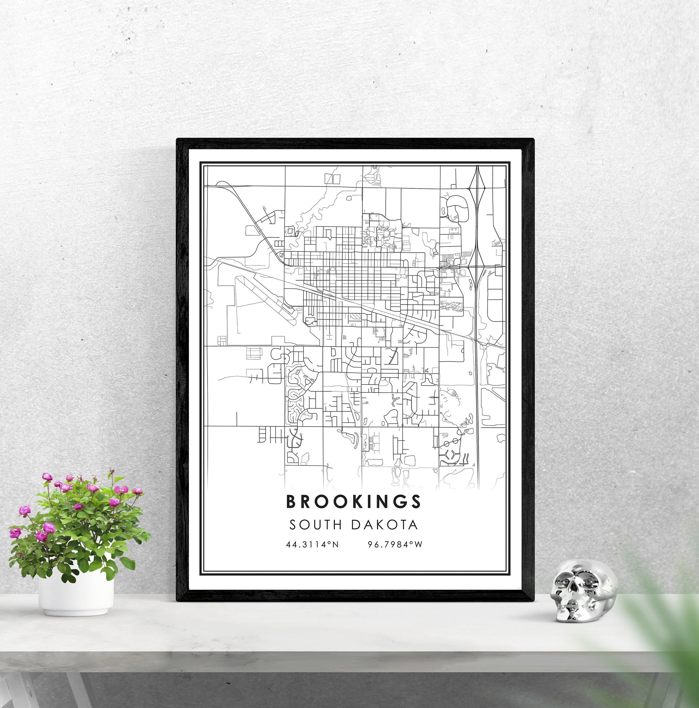 Brookings map print poster canvas South Dakota Street map | Etsy