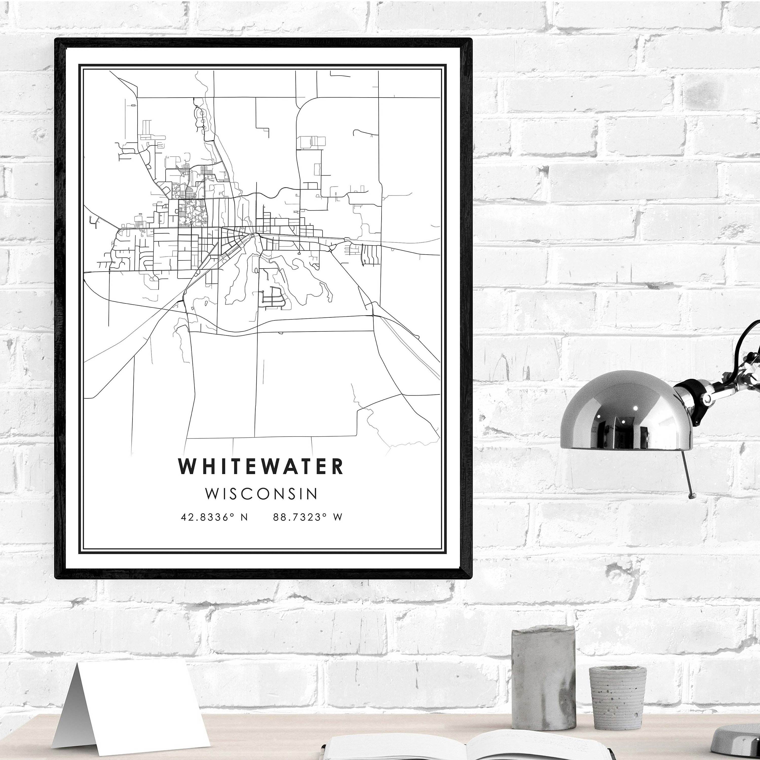 Whitewater map print poster canvas Wisconsin Street map | Etsy
