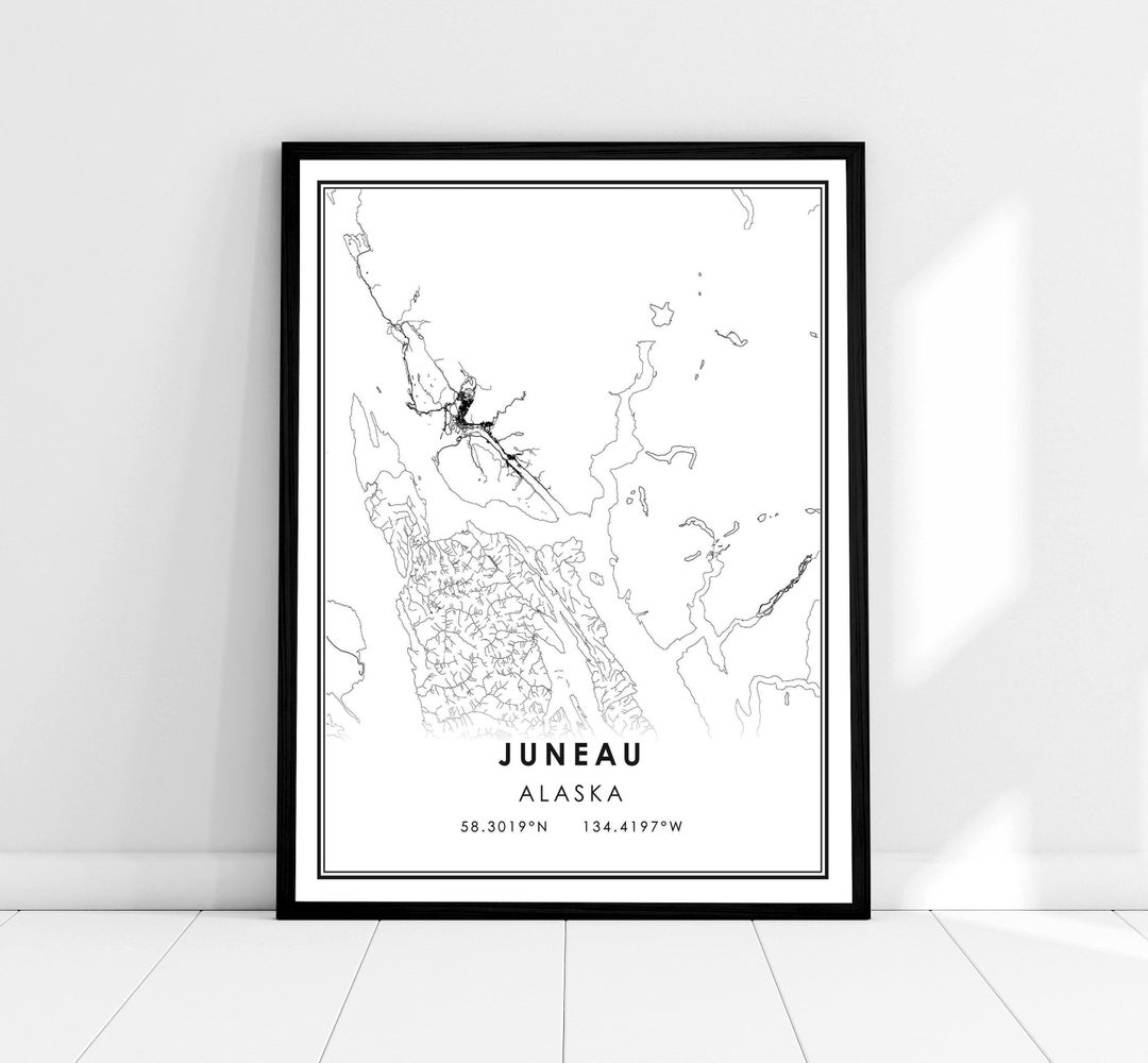 Juneau Map Print Poster Canvas | Alaska Map Print Poster Canvas ...