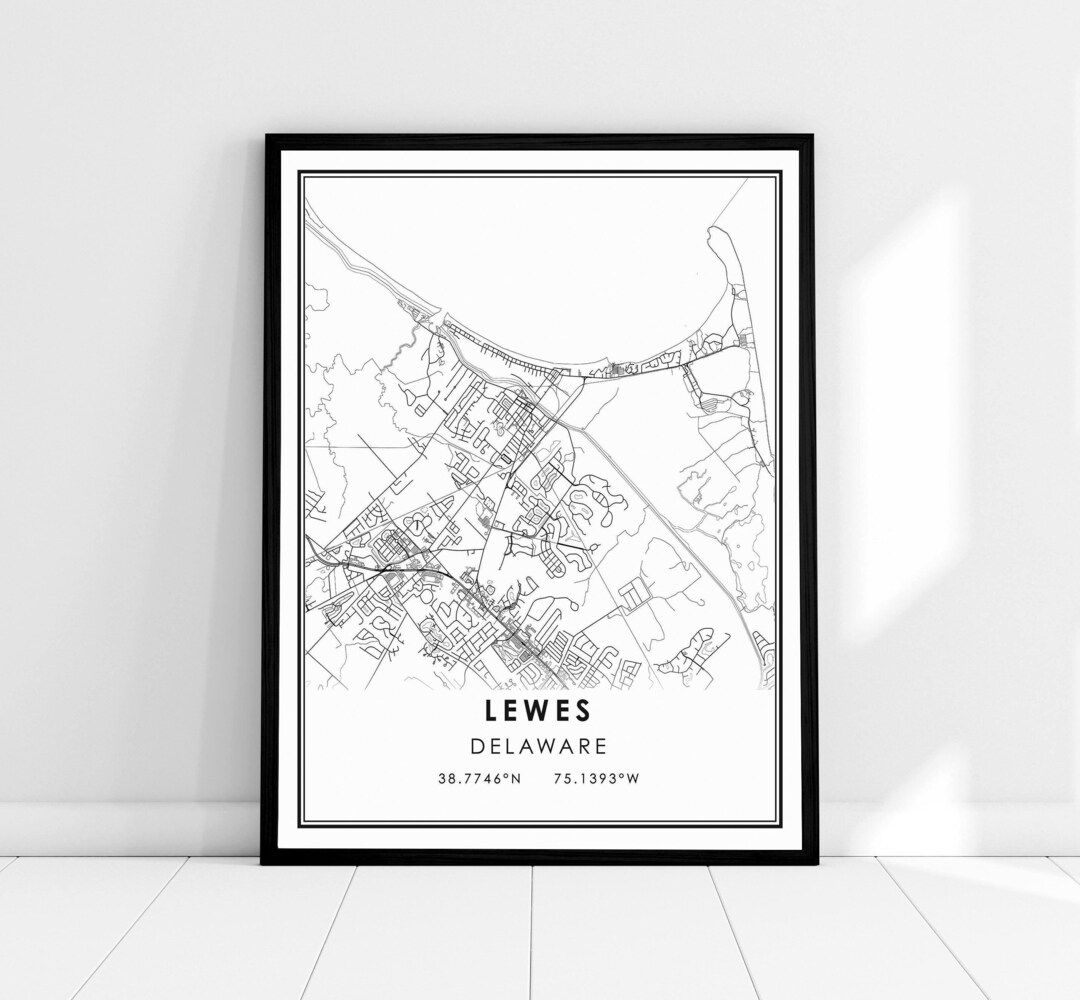 Lewes Delaware Map Print Poster Canvas | Delaware Map Print Poster ...