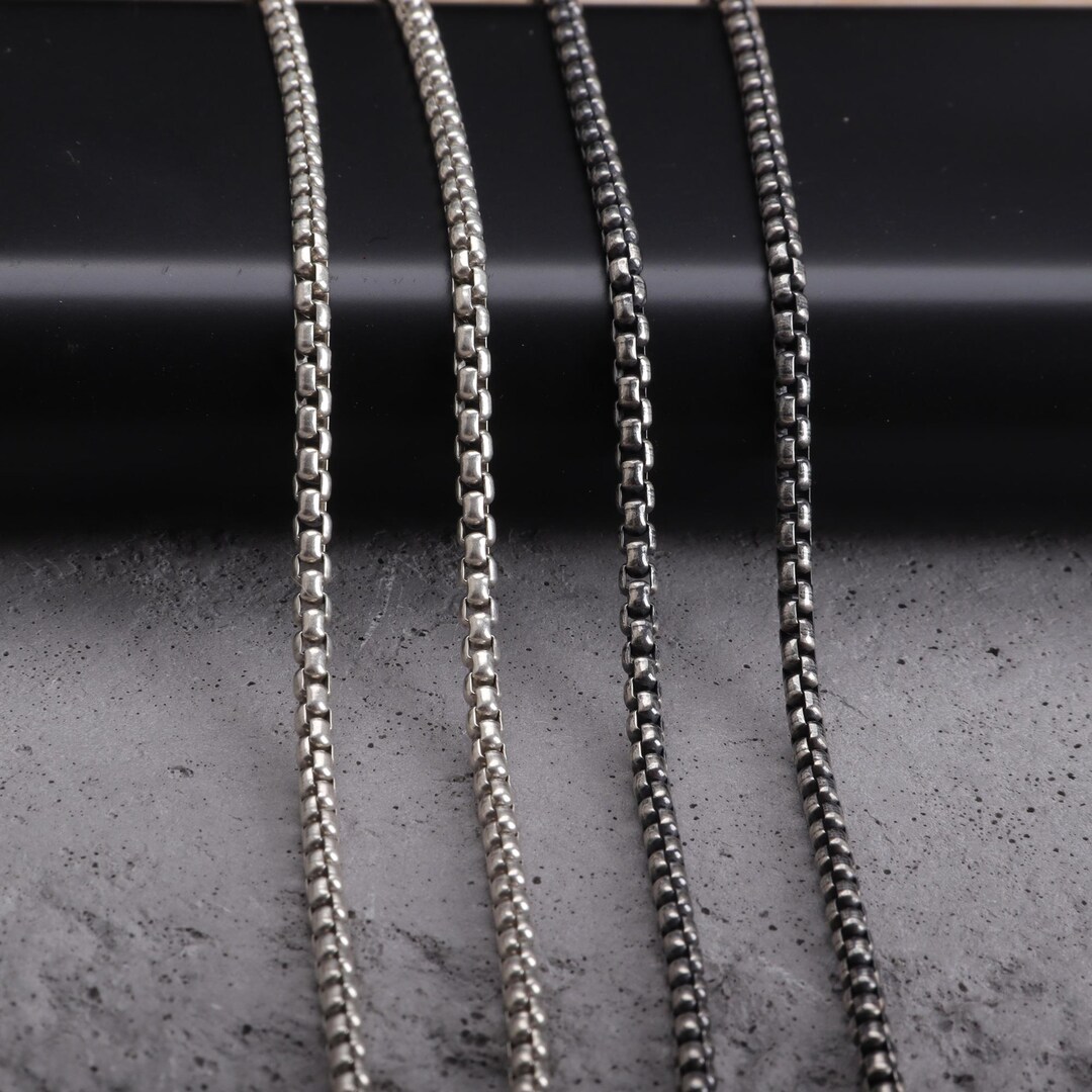 Solid 925 Sterling Silver Box Chain Necklace Unisex Round Link Chain - Etsy