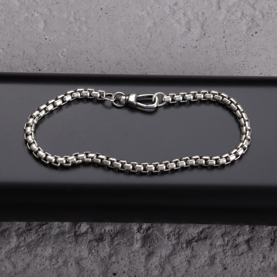 Solid 925 Sterling Silver Round Box Bracelet, Box Link Heavy Bracelet ...