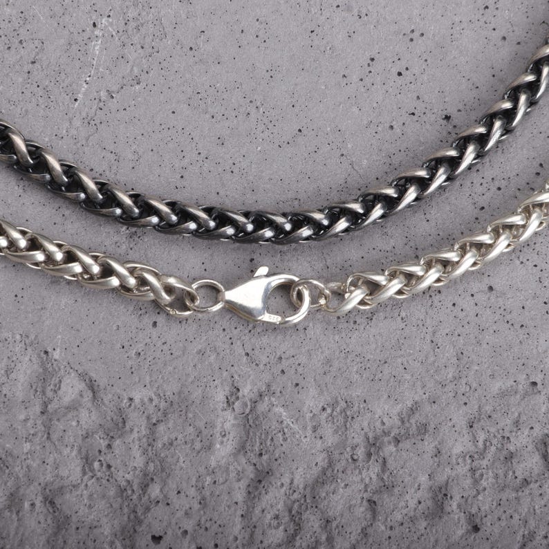 Sterling Silver Wheat Chain Bracelet, Braided Spiga Links Bracelet for ...
