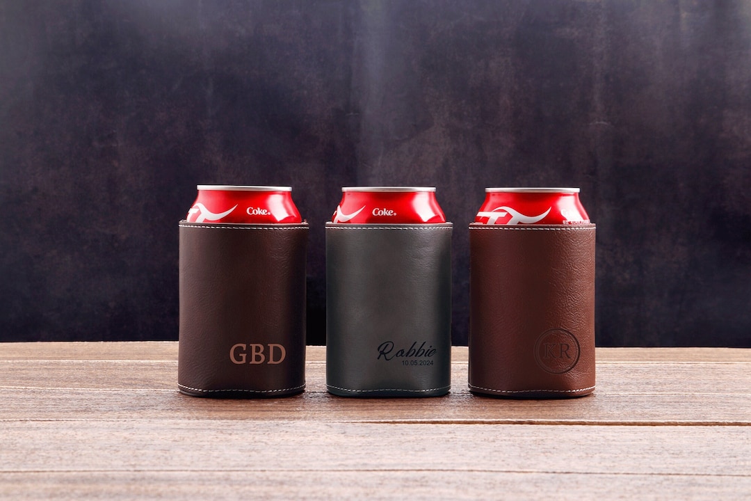 Custom Leather Can Holder, Groomsmen Gifts, Engraved Leather Beer Can ...
