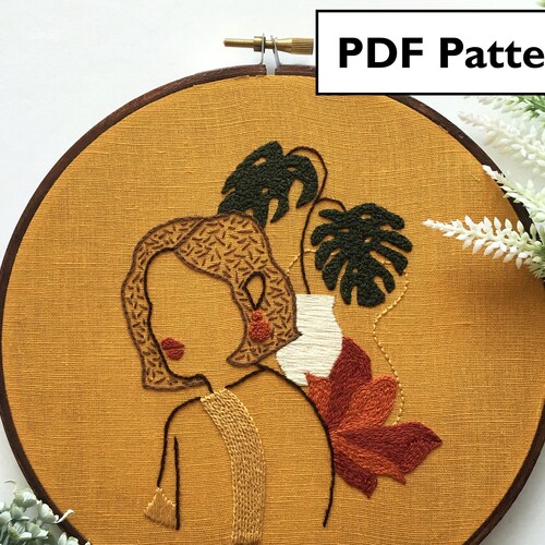 Modern Abstract Hand Embroidery Pattern Bundle Cheese Plant - Etsy