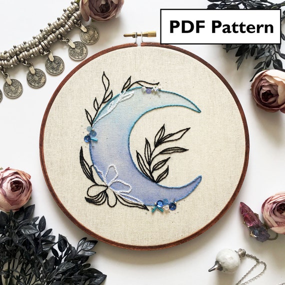 Crescent Moon Phase Beginner Hand Embroidery Pattern | Etsy