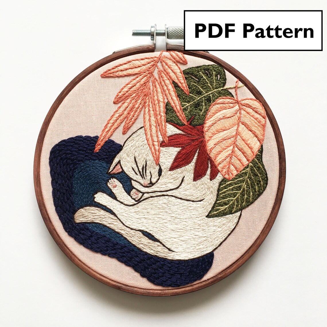 Cat Nap Modern Hand Embroidery Pattern Cute Animal Lover Cat | Etsy