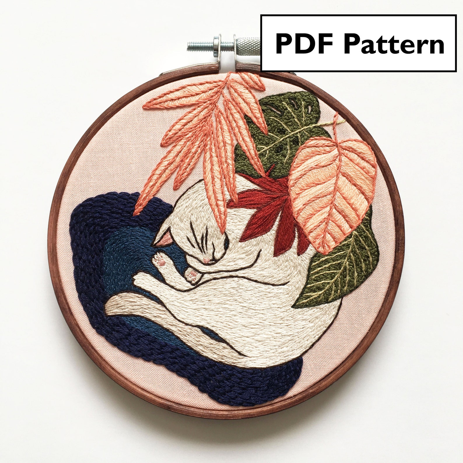 Cat Nap Modern Hand Embroidery Pattern Cute Animal Lover Cat | Etsy