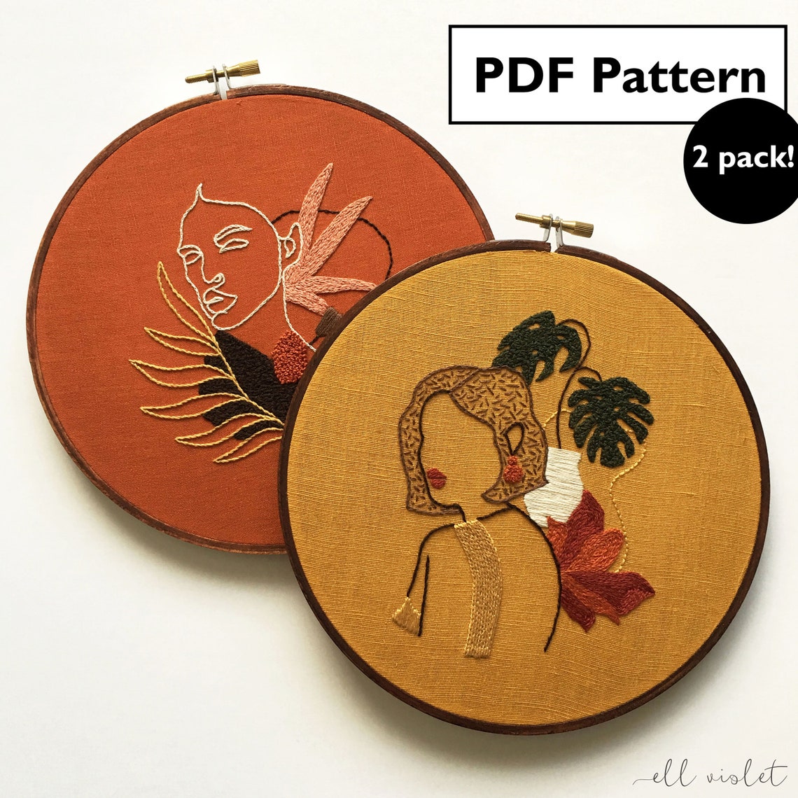 Modern Abstract Hand Embroidery Pattern Bundle Cheese Plant | Etsy