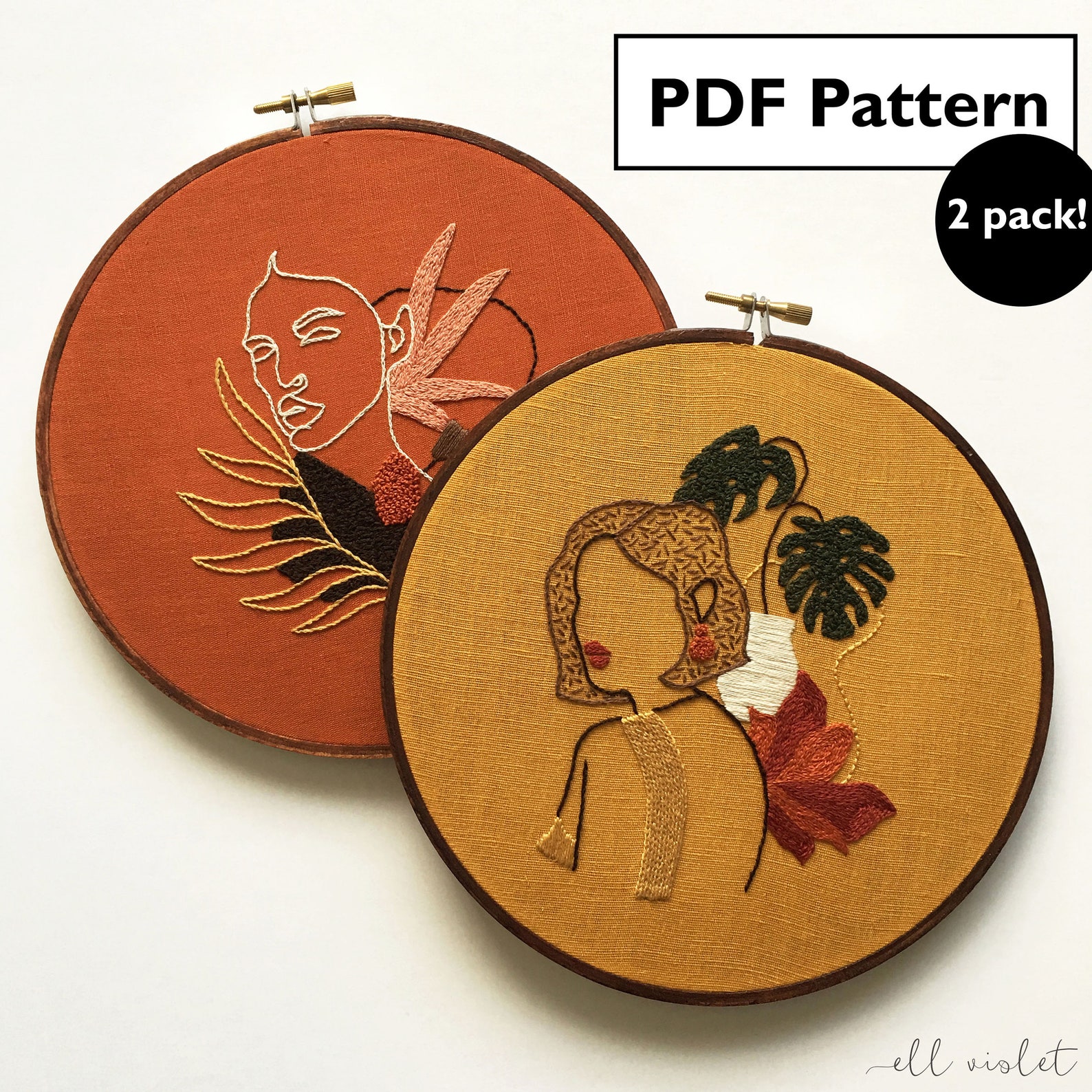 Modern Abstract Hand Embroidery Pattern Bundle Cheese Plant | Etsy