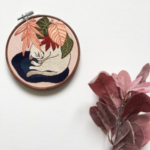 Cat Nap Modern Hand Embroidery Pattern, Cute Animal Lover Cat Lady DIY ...