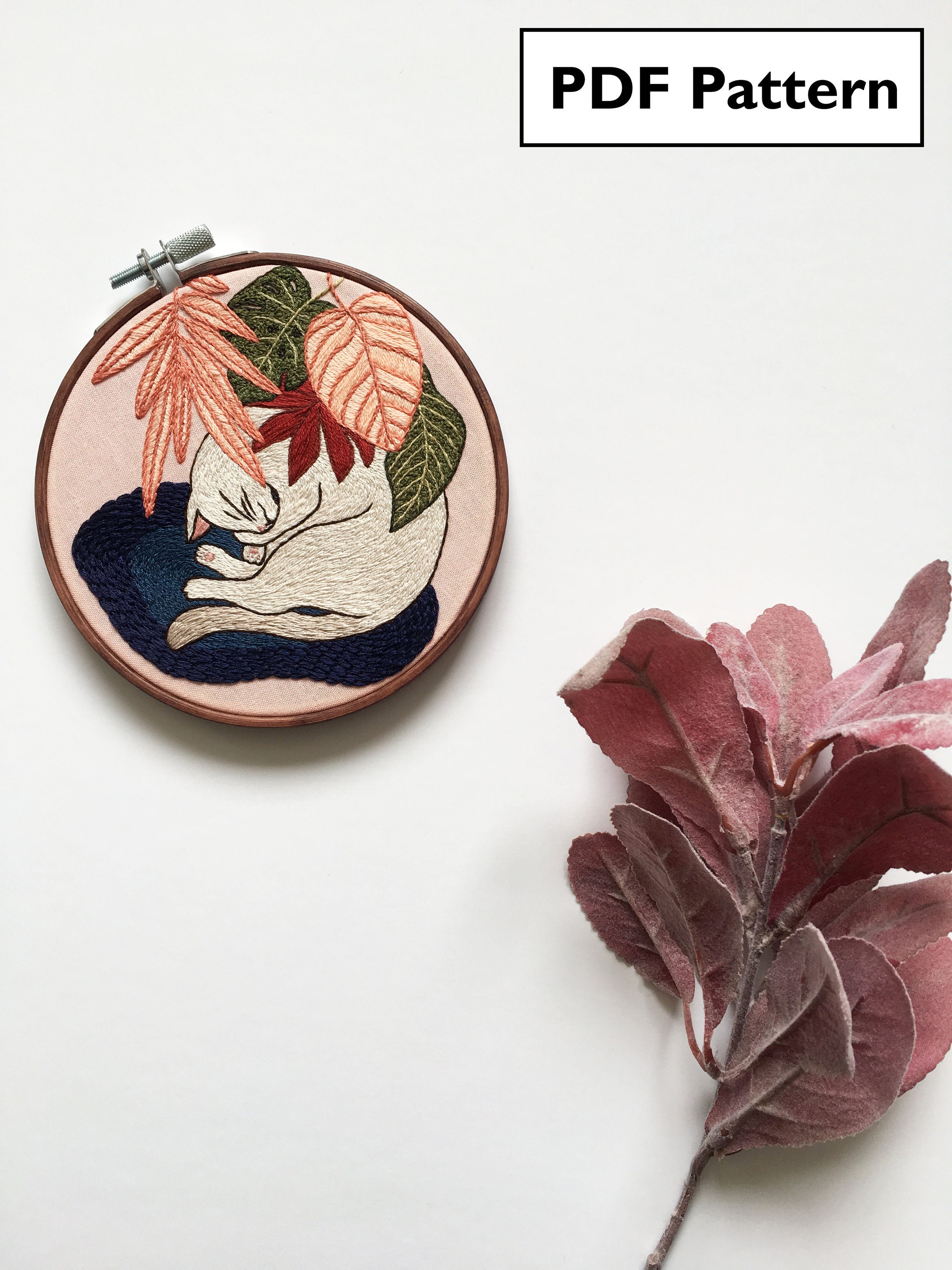 Cat Nap Modern Hand Embroidery Pattern Cute Animal Lover Cat | Etsy