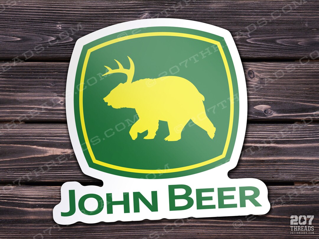 John Beer Sticker Decal Funny Tractor Logo Bear Deer Parody Brewery ...