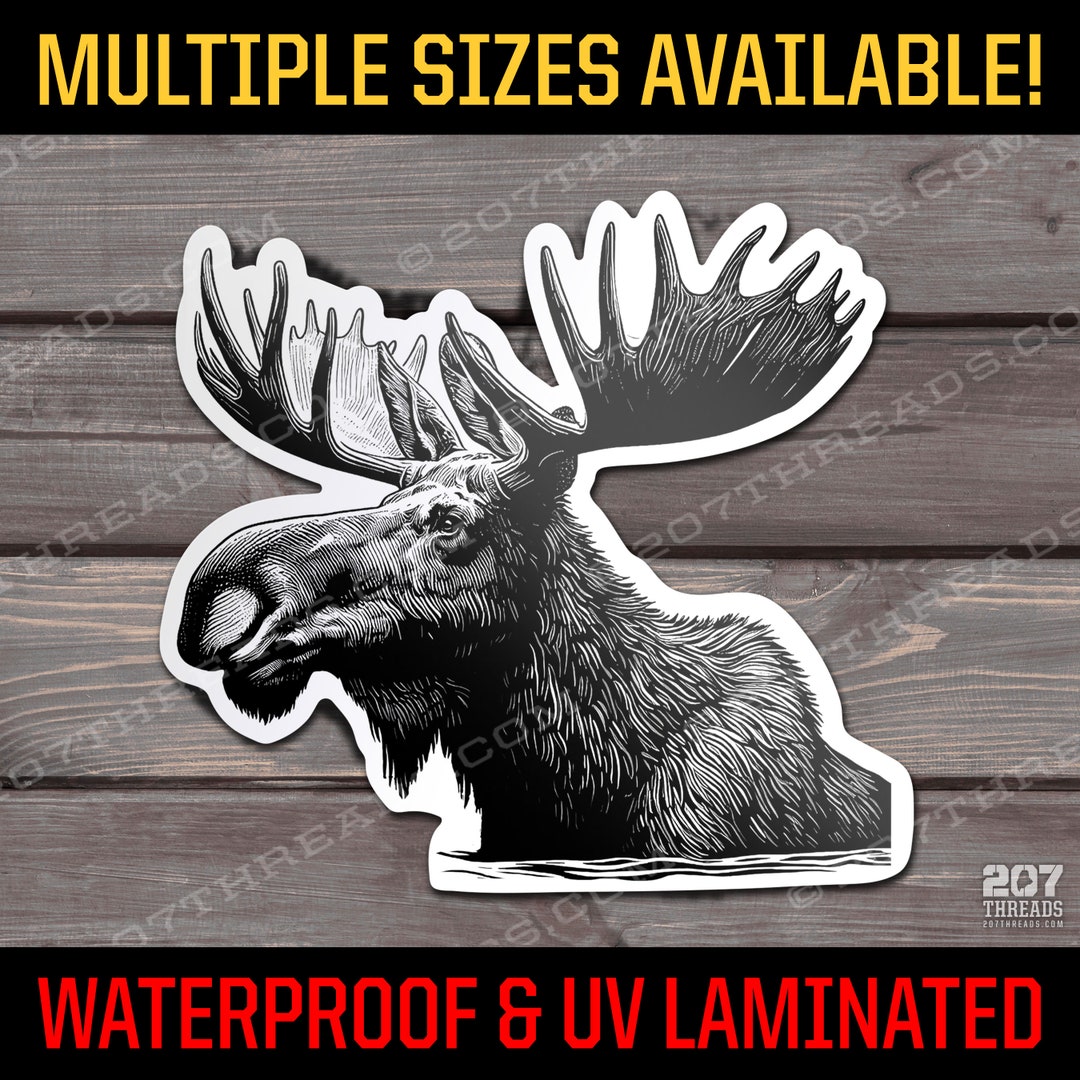 Moose Sticker, Maine Moose Head Decal, Waterproof Vinyl, Moose Hunter ...