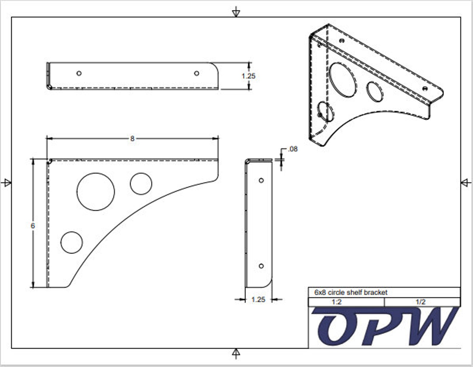 DXF / DWG File 6in X 8in Shelf Bracket / Support With Circles / Plasma ...