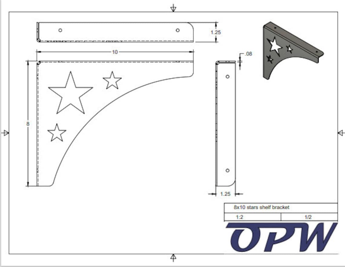 DXF / DWG File 8in X 10in Shelf Bracket / Support With Stars - Etsy