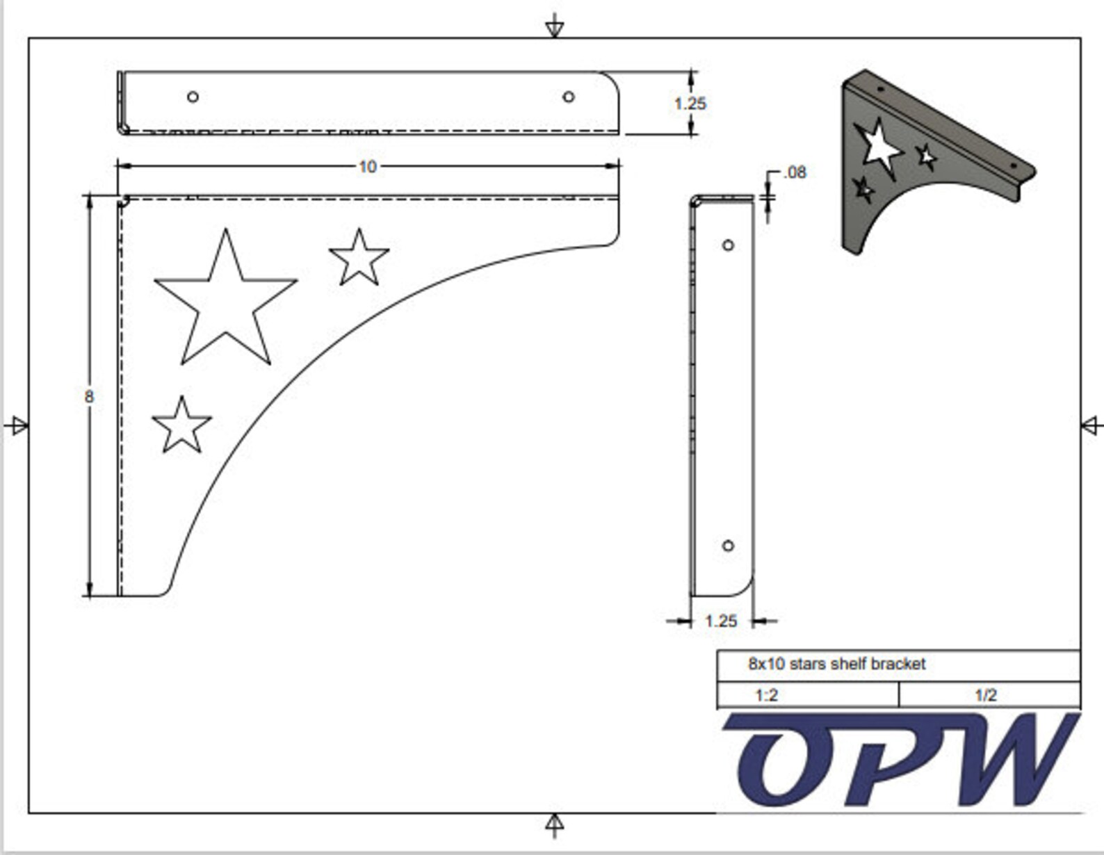 DXF / DWG File 8in X 10in Shelf Bracket / Support With Stars / Plasma ...