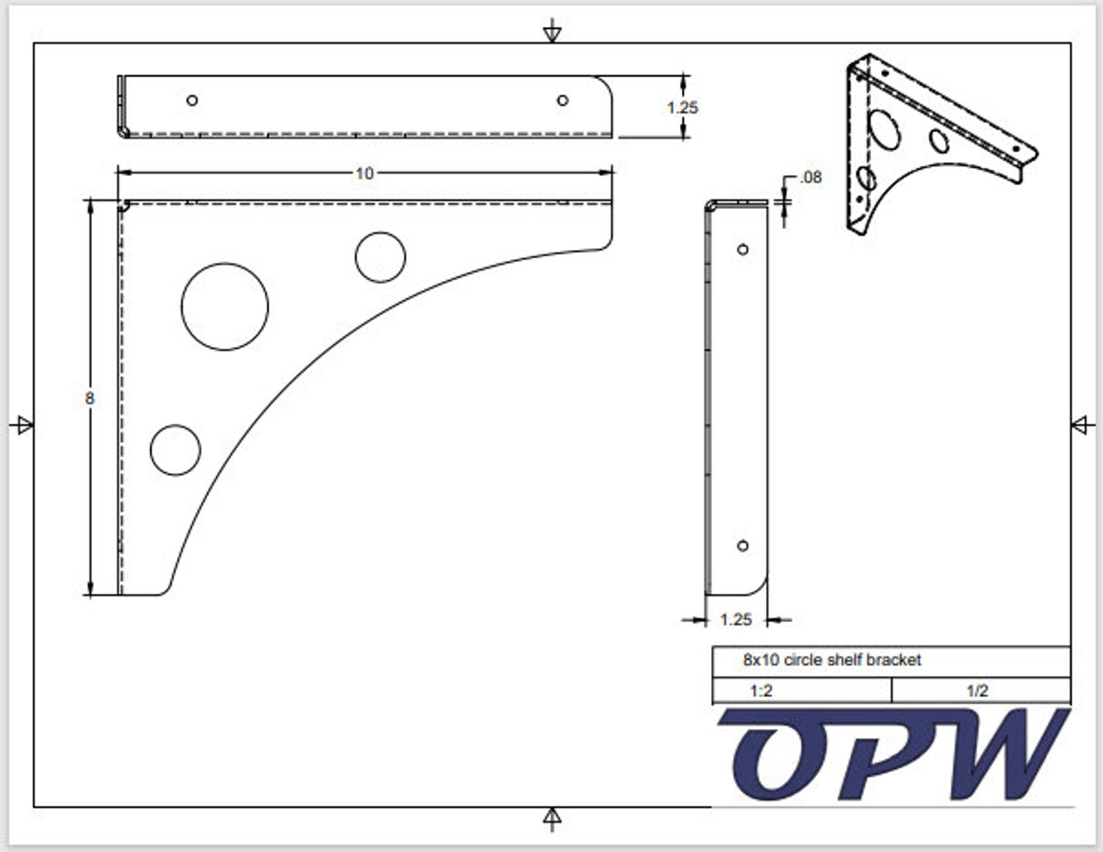 DXF / DWG File - 8in X 10in Shelf Bracket / Support With Circles Plasma ...