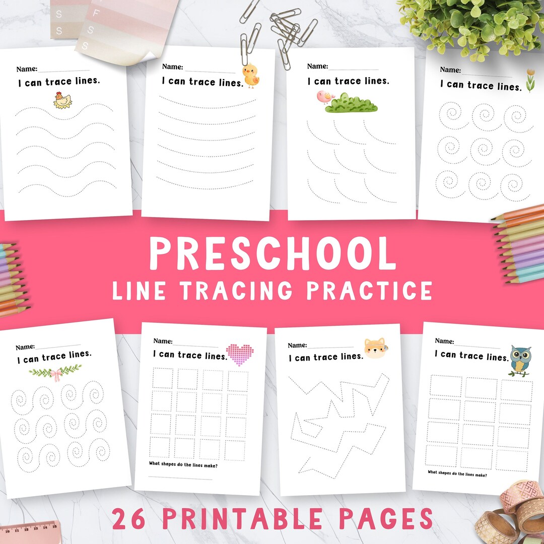 Preschool Line Tracing Worksheets, Printable Lines Trace Pages ...