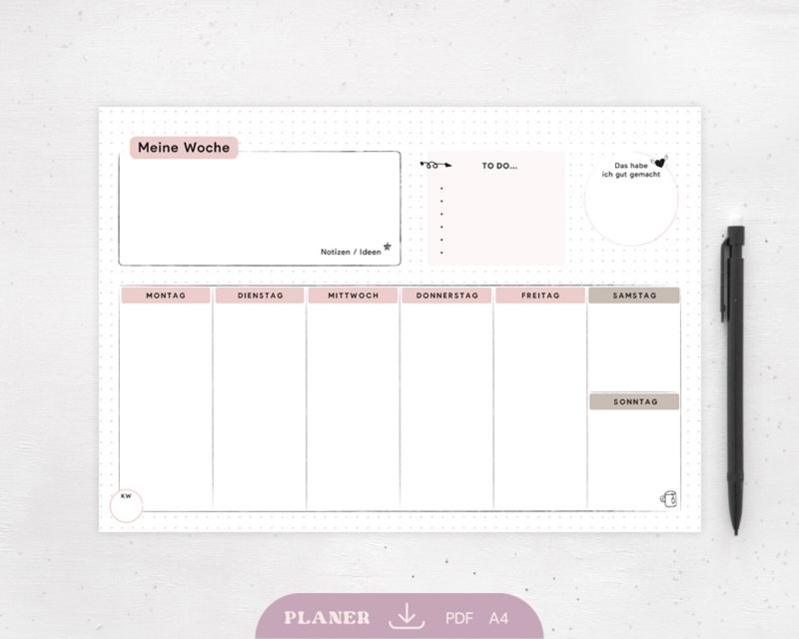 Wochenplaner A4 printable / zeitloser Wochenplan / To do Liste ...