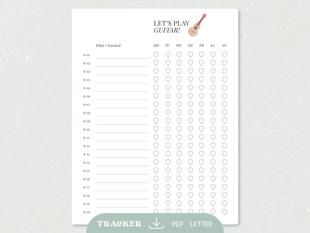 Guitar Practice Planner Tracker in Letter Size / Instant Digital ...