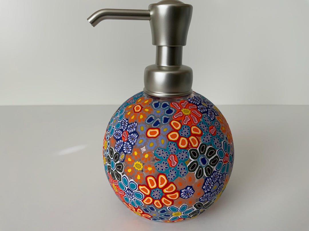 Millefiori Liquid Hand Soap Dispenser, Unique Floral Glass Soap ...