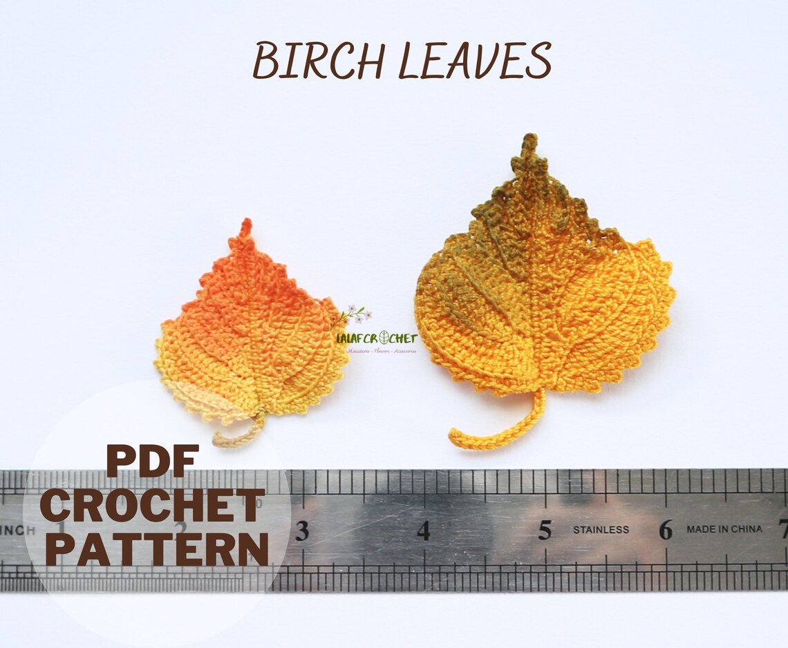 Crochet Birch Leaf Applique Pattern: Realistic Autumn Motif (PDF ...