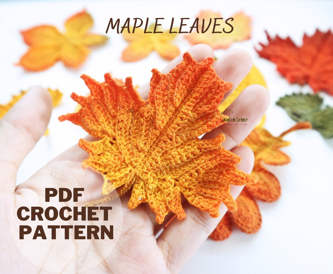Crochet Pattern Maple Leaves, Crochet Fall Leaf Pattern, Maple Leaf Applique, Motif ...