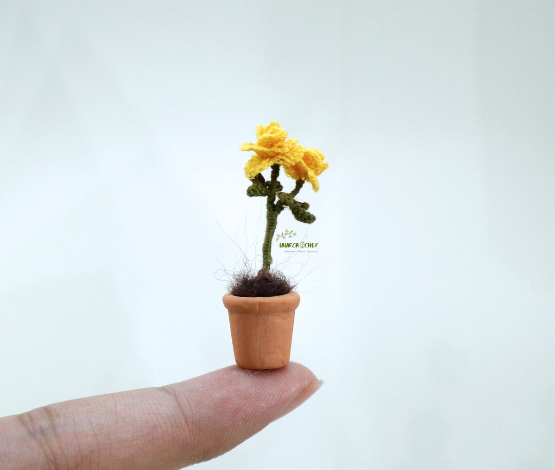 Miniature Yellow Rose, Tiny Teeny Flower Pot, Collectible Fairy Garden ...