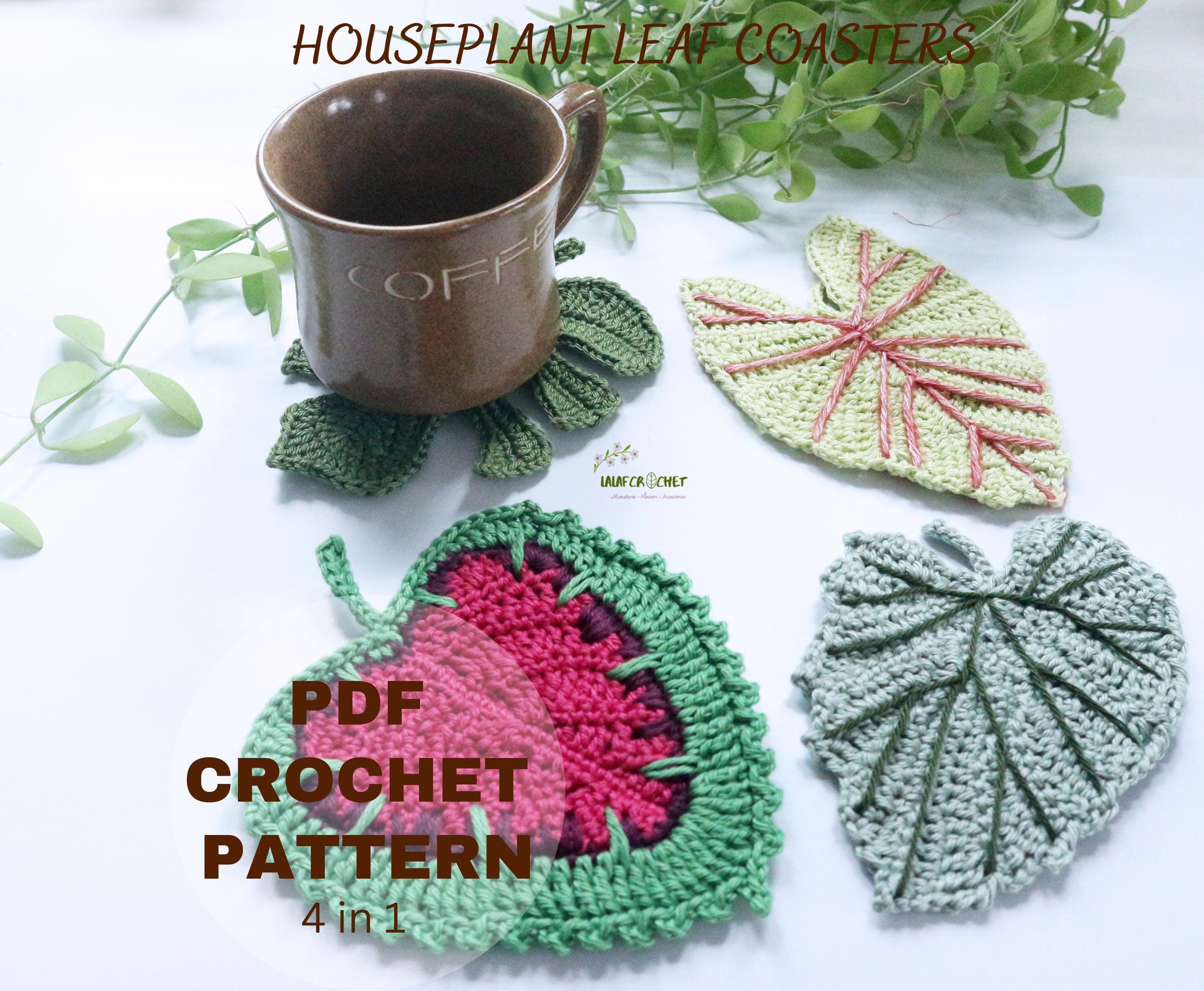Houseplant Coaster Crochet Pattern Bundle | Monstera, Coleus, Caladium ...