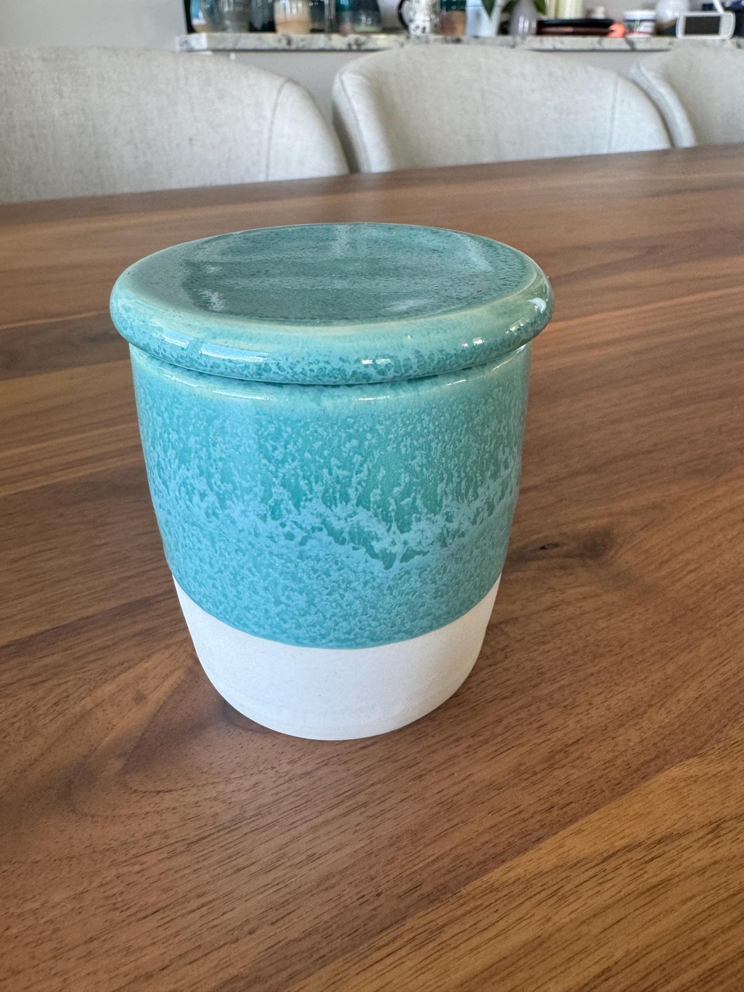 Ceramic Butter Crock, Teal and White, Butter Keeper, Wheel Thrown, Gift ...