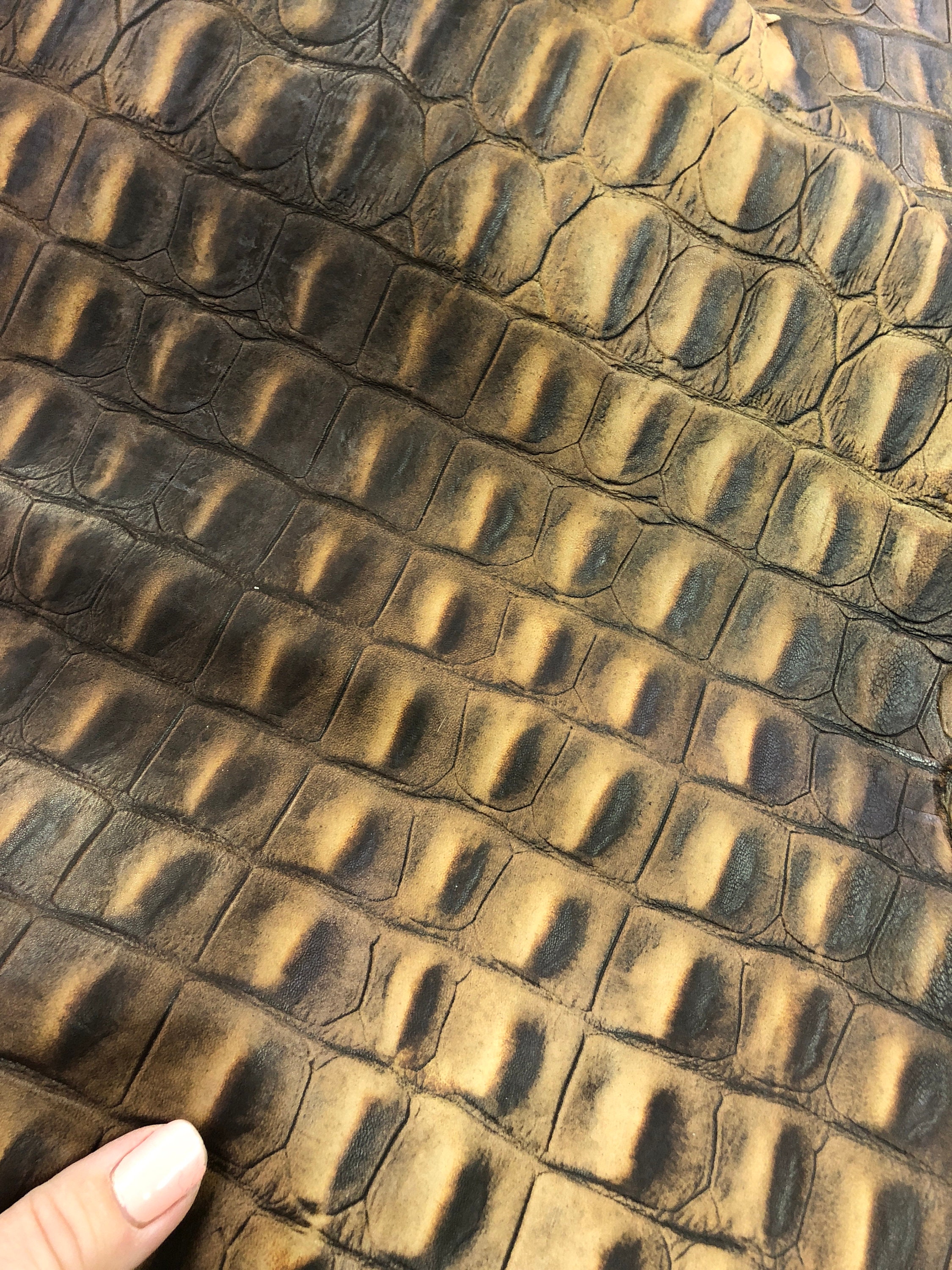 LEATHER ALLIGATOR Print, GENUINE Leather Hide Printed Croco, Brown ...