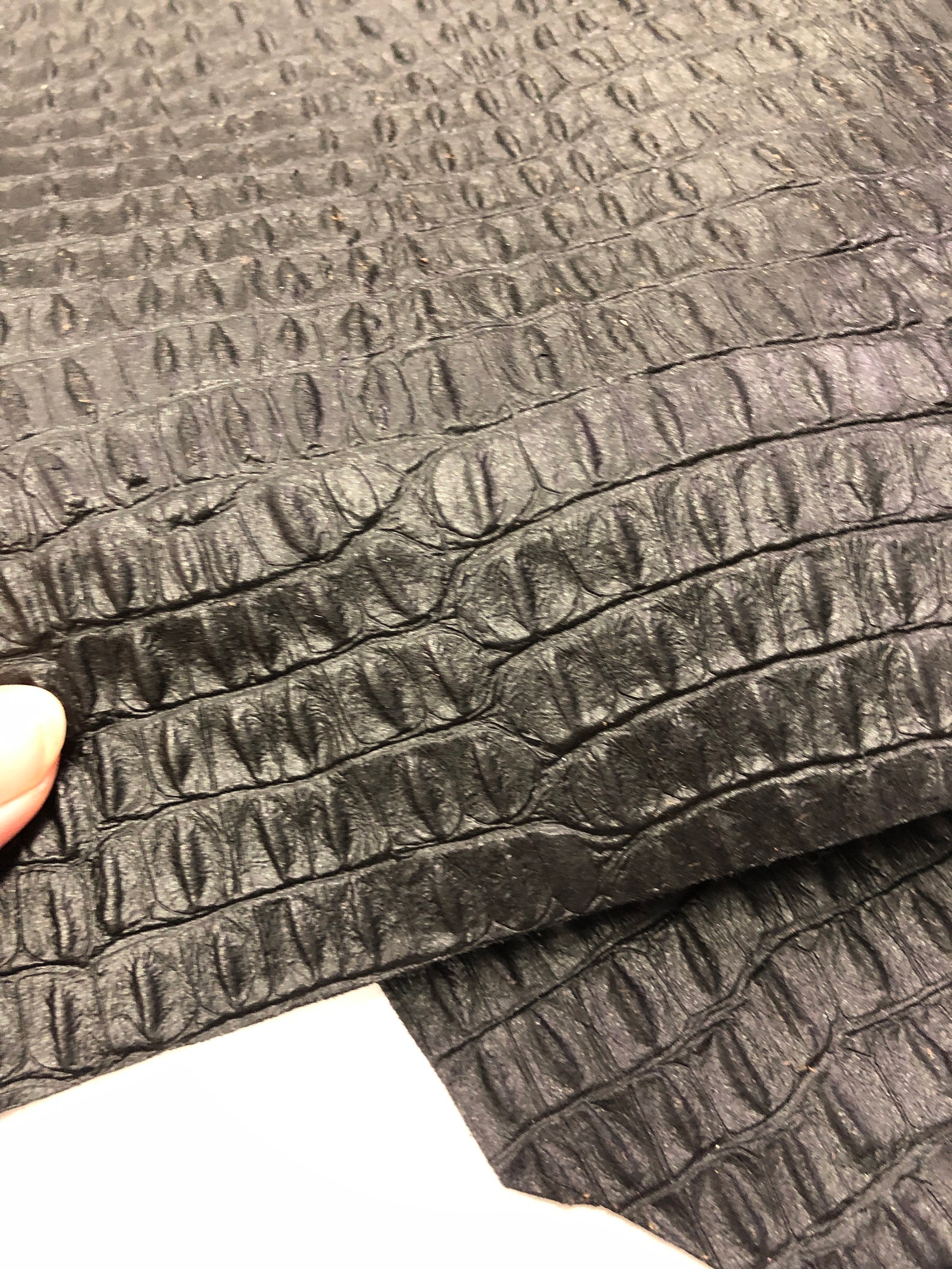 CROCODILE LEATHER COWHIDE Leather Black Embossed Hornback Croc, Choose ...