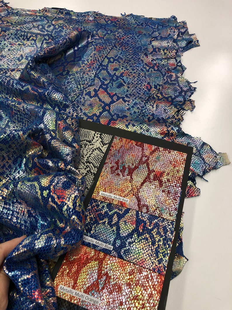 PYTHON PRINT GENUINE Leather Multi Metallic in Red Blue | Etsy