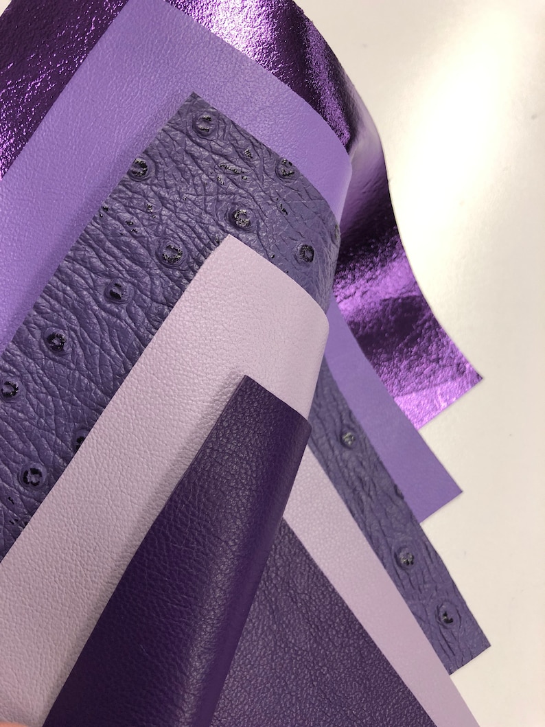 LEATHER PURPLE Genuine LEATHER Set of 5 Pieces Lilac, Lavender, Purple ...