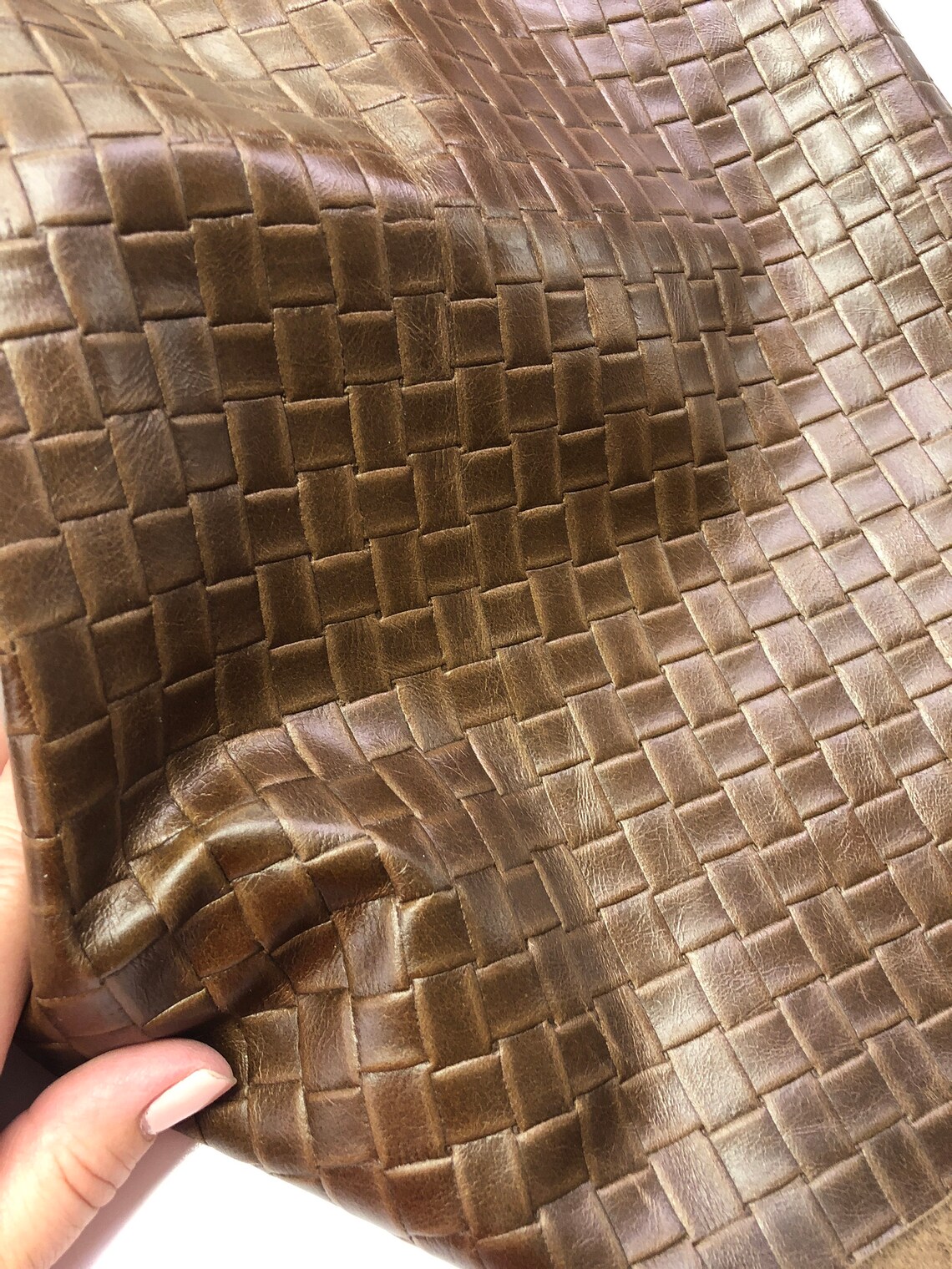 LEATHER WICKER WEAVE Basketweave Genuine Leather Rich Brown - Etsy
