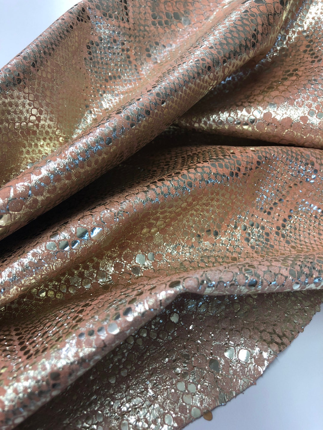 LEATHER DIVINE GOLD Python/peach Background Shiny Metallic Gold Snake ...