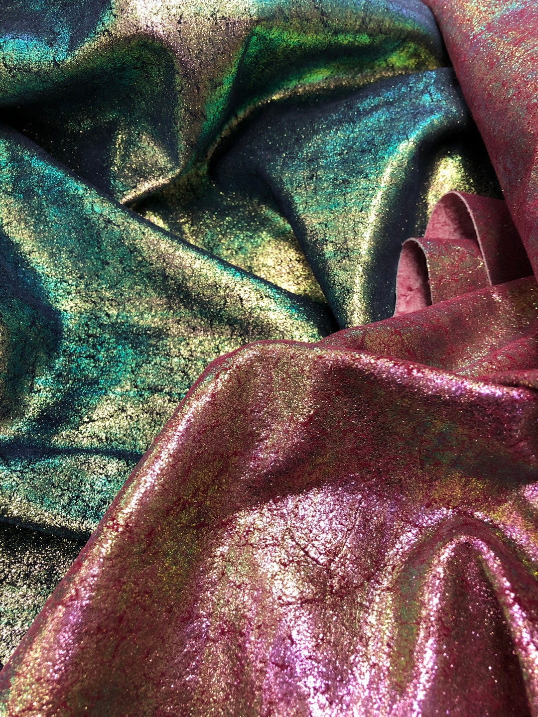 LEATHER 8"x10" VINTAGE Look Shimmering Metallic Crackle Purple/ Pink ...