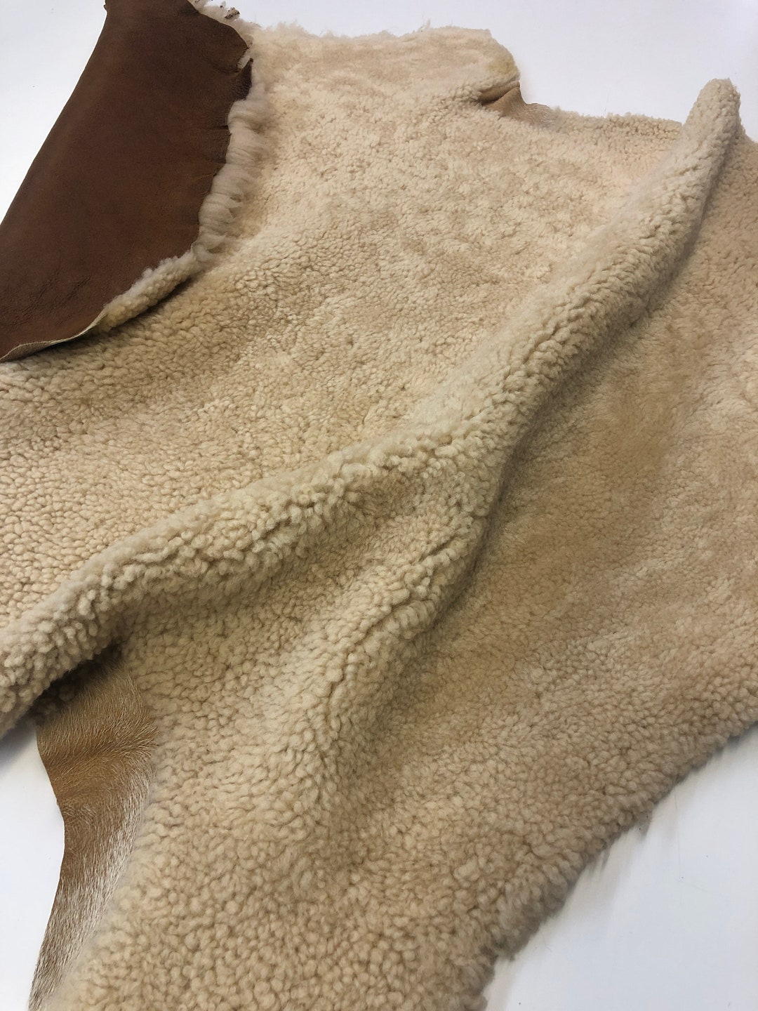 Natural Shearling Sheepskin Authentic Small Curl Leather, Beige ...