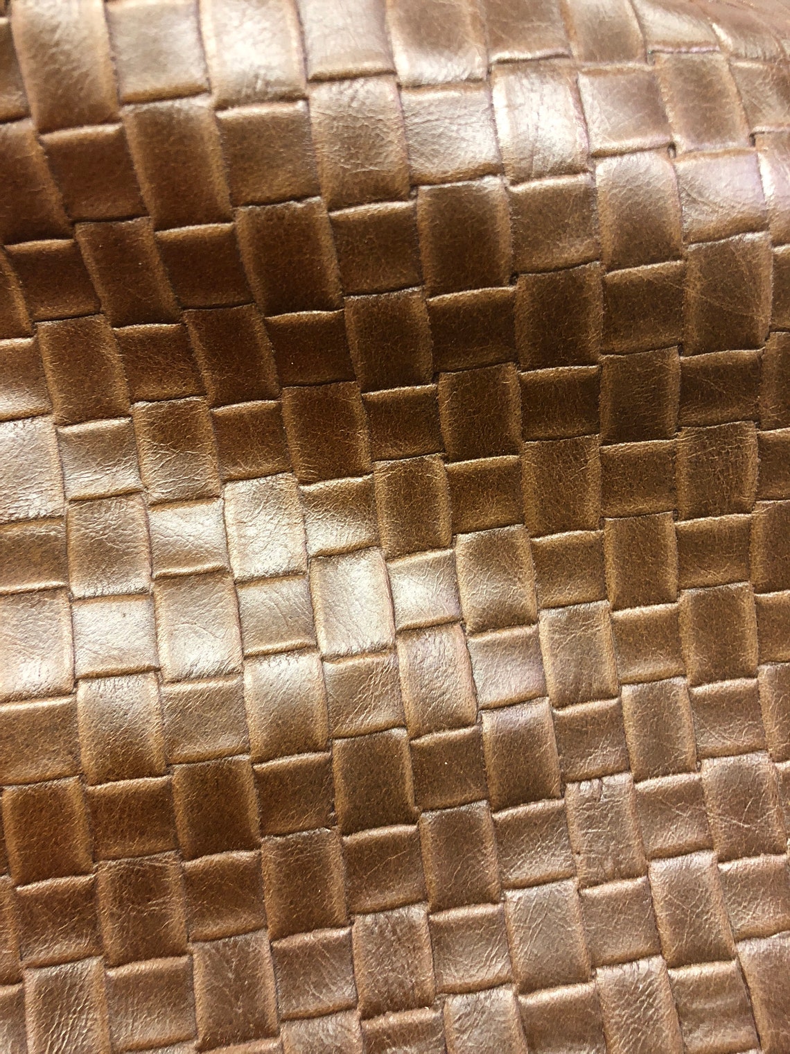 LEATHER WICKER WEAVE Basketweave genuine leather Rich Brown | Etsy