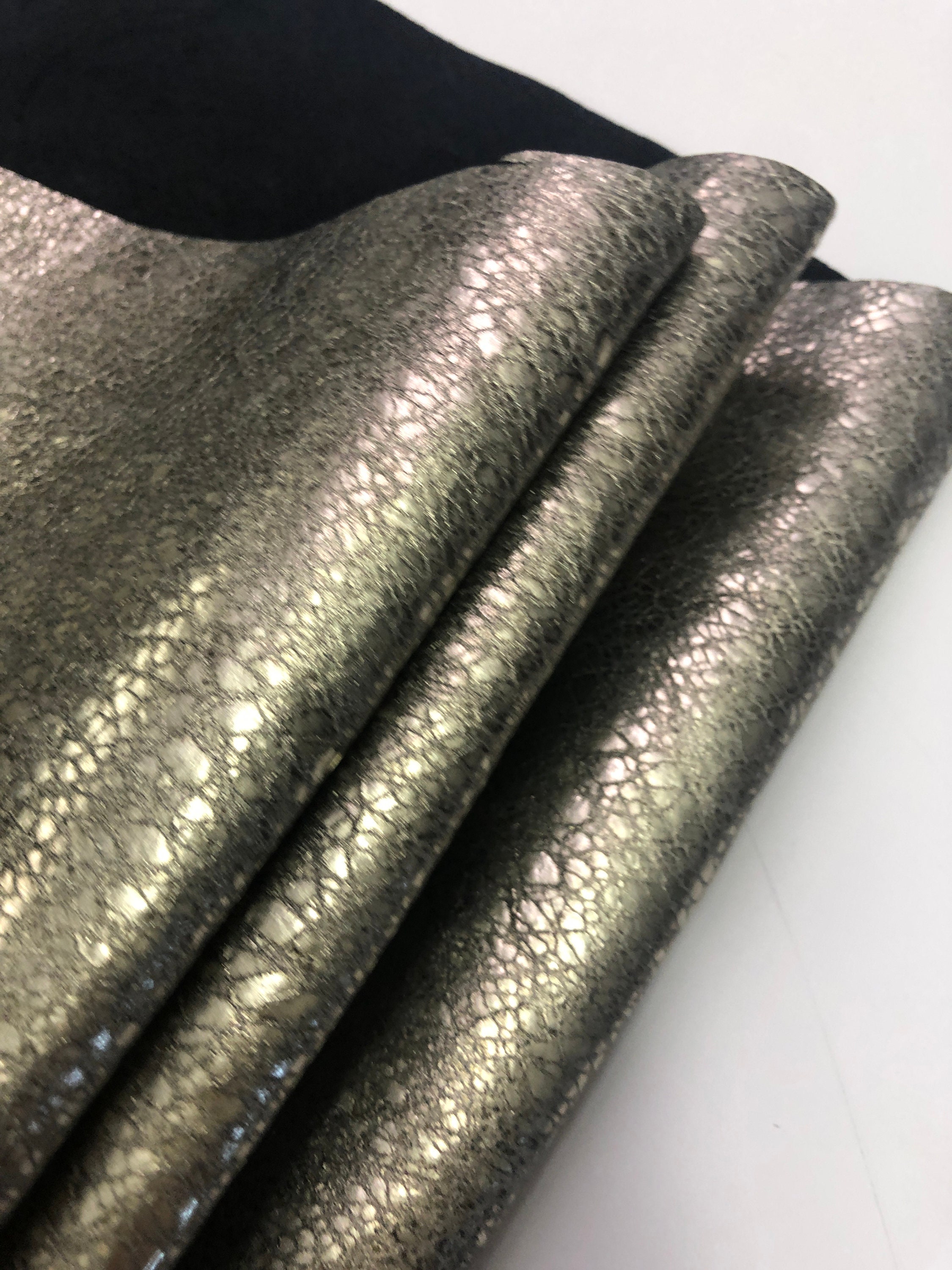 Crackled Antique Gold LEATHER GENUINE SUEDE/ Pale Gold Pigskin Genuine ...