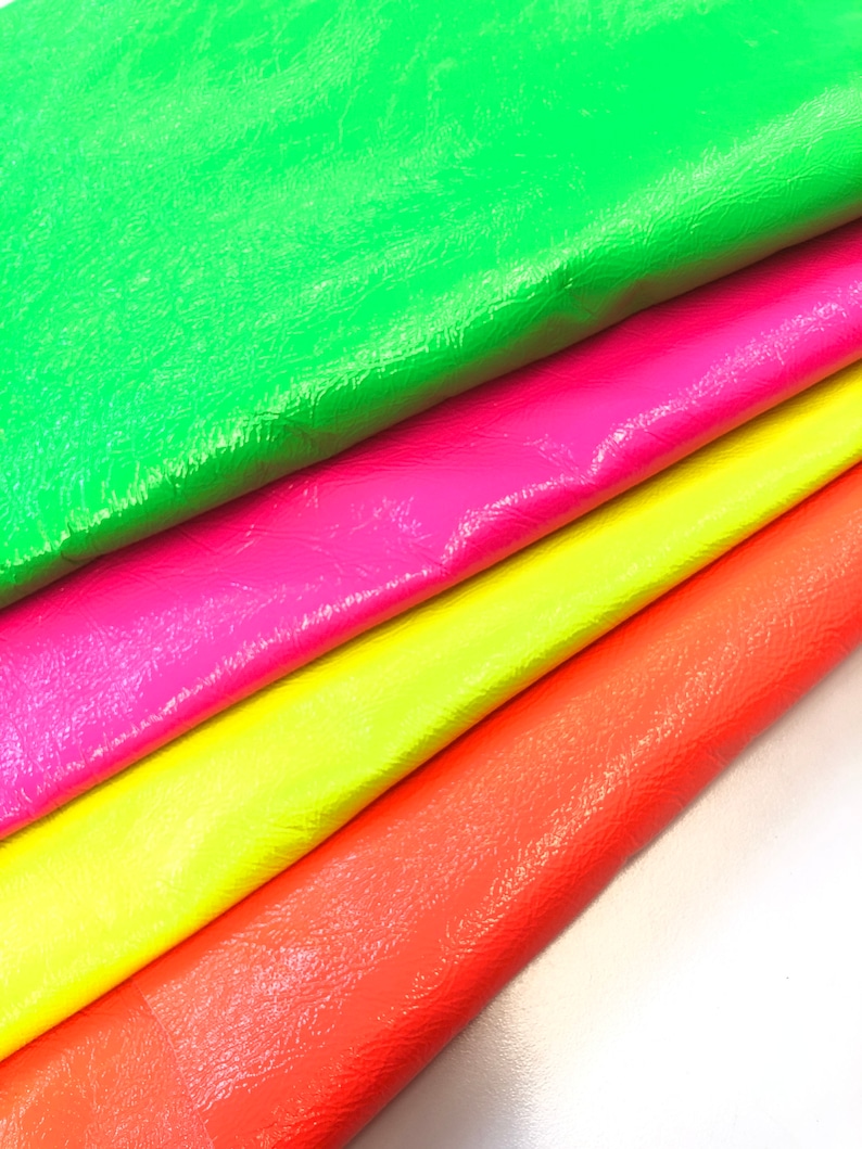 NEON LEATHER 12"x24” Neon Green Pink Orange Yellow LEATHER, Leather Sheet, Leather Skins ...