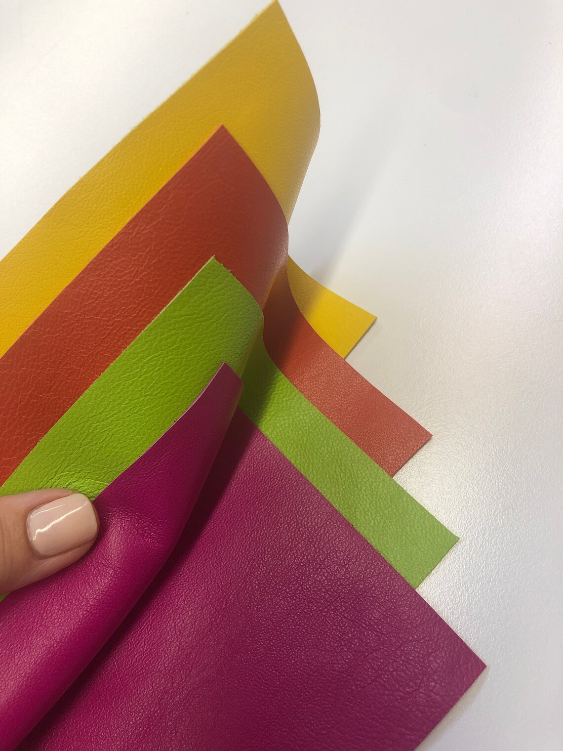 LEATHER Bright Colors 10"x10" Bright Pink, Bright Green, Orange, Yellow ...