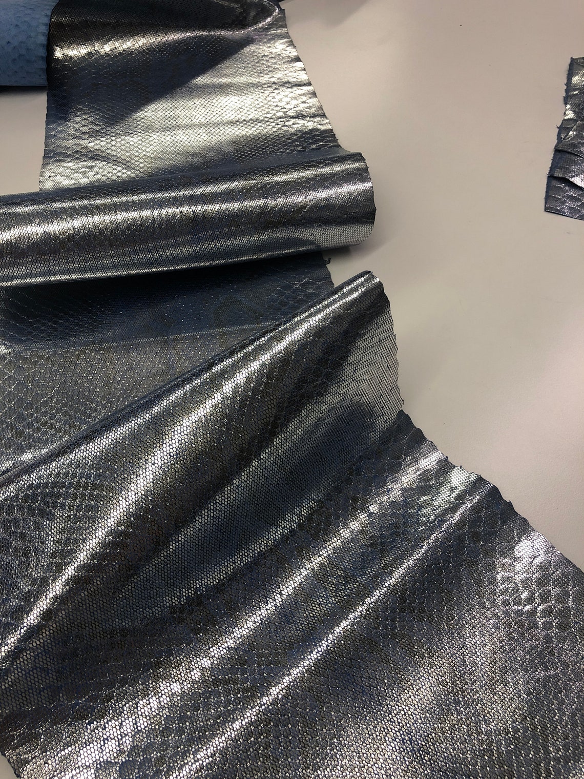 PYTHON GENUINE SKIN Silver Wash on Blue Color Natural Python | Etsy