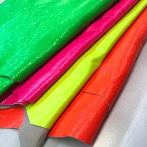 NEON LEATHER 12"x24” Neon Green Pink Orange Yellow LEATHER, Leather Sheet, Leather Skins ...