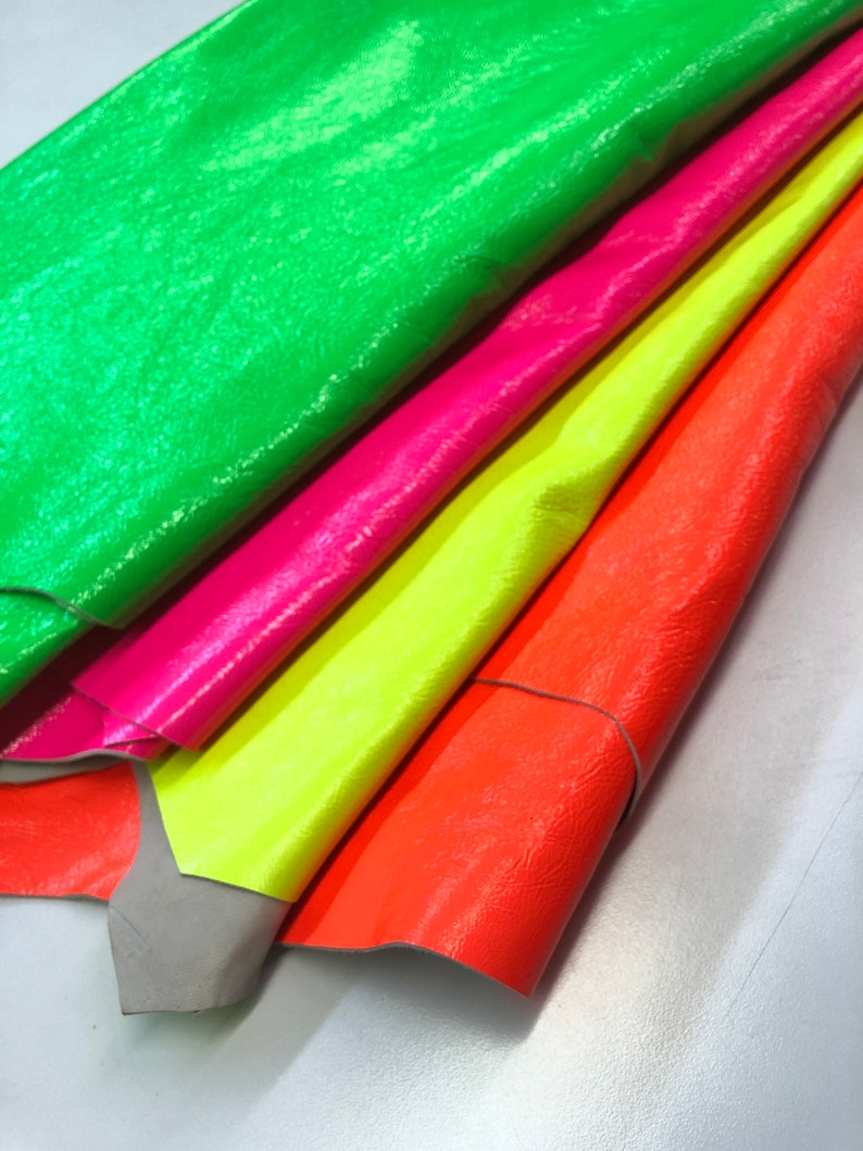 NEON LEATHER 12"x24” Neon Green Pink Orange Yellow LEATHER, Leather Sheet, Leather Skins ...