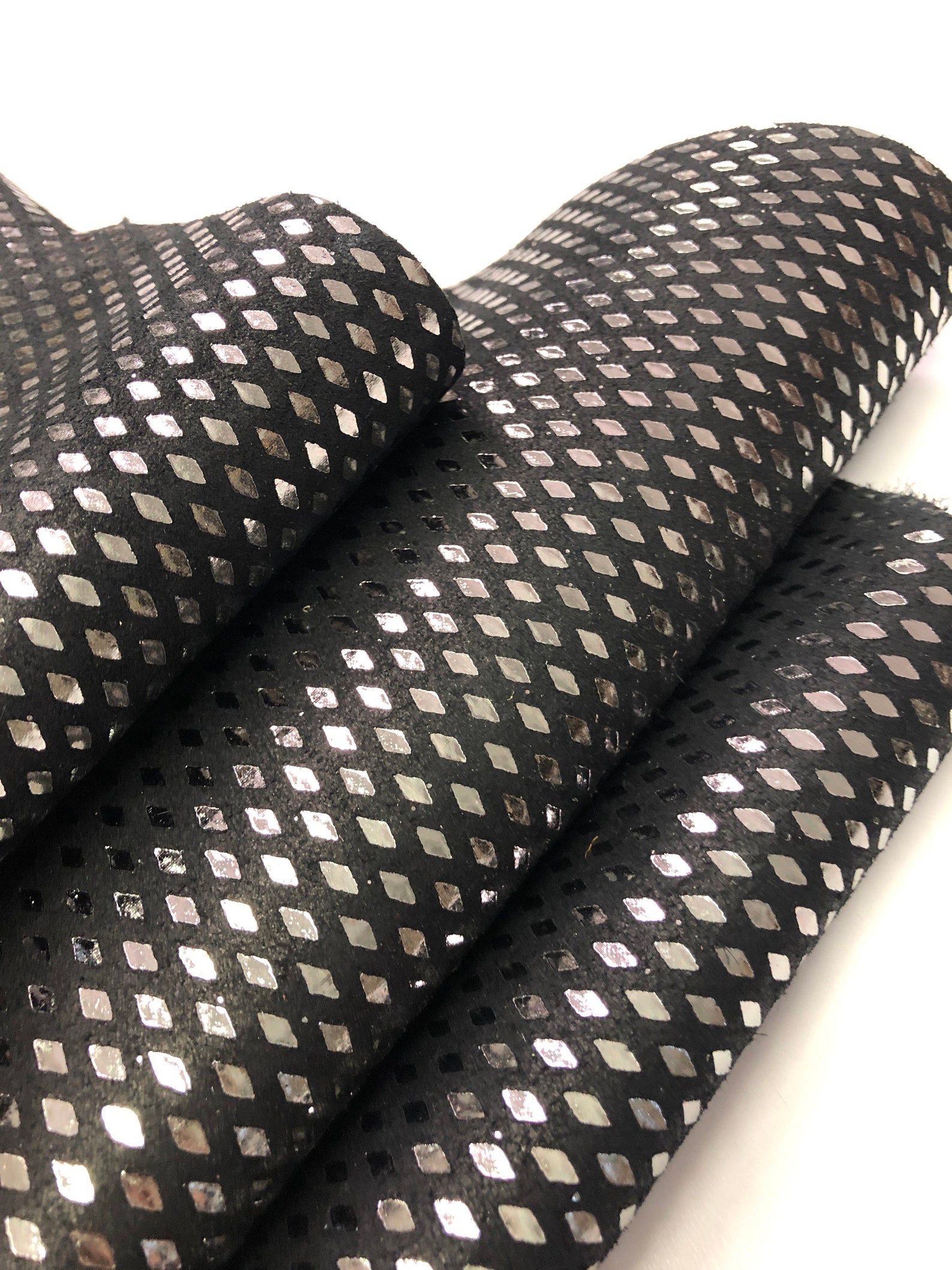 LEATHER SHINY METALLIC Silver Black Calfskin Suede/metallic Leather ...